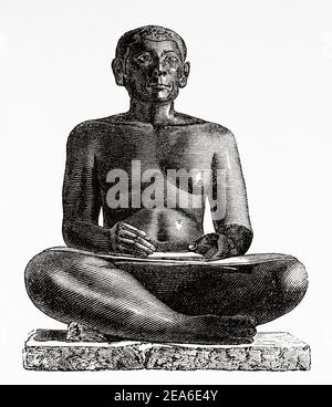Figure of a scribe sitting at work, ancient Egyptian empire. Egypt. Old ...