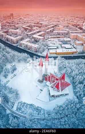 Lala Tulpan mosque, Winter drone views of Russia, Bashkiria, cathedral ...