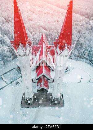 Lala Tulpan mosque, Winter drone views of Russia, Bashkiria, cathedral ...
