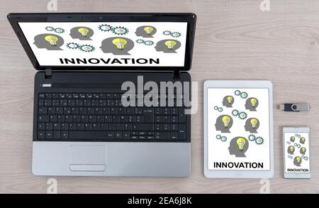 Innovation concept shown on different information technology devices ...