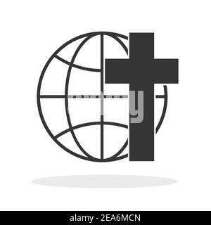 Planet Earth icon with christian cross. Set of linear globe icons ...