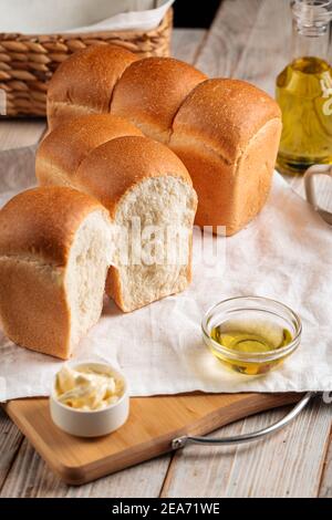 Loafs of fresh baked shaped wheat bread Stock Photo - Alamy