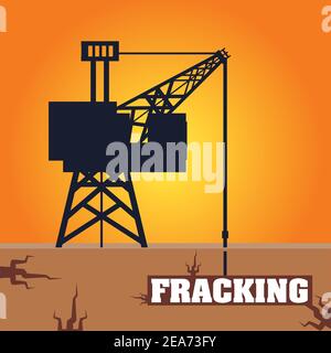 fracking tower with cabin and oil drill tanks storage silhouette vector ...