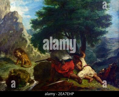 Lion Hunt in Morocco 1854 by Eugene Delacroix Stock Photo - Alamy