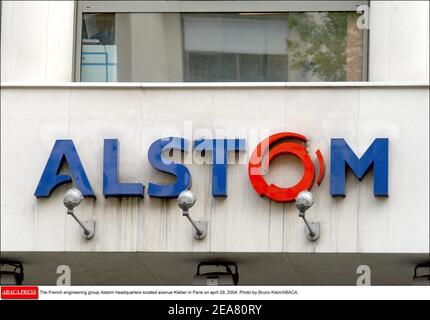 Logo on the headquarters of Alstom, a French multinational company ...