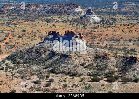 Australia, NT, aerial view of Chambers Pillar historical reserve with ...