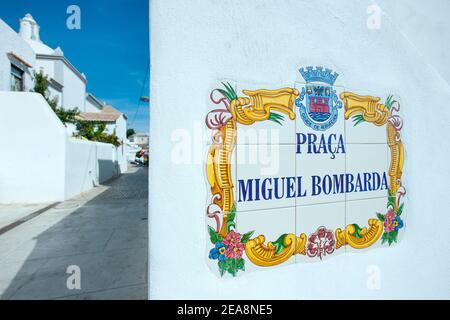 Ceramic tile street name, Albufeira, Algarve, Portugal Stock Photo - Alamy
