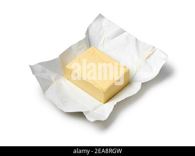 Traditional butter block unwrapped for use as a baking ingredient ...