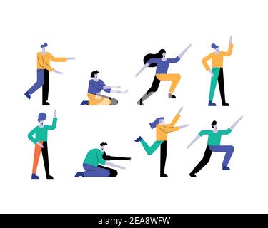 group of eight beautiful young women characters celebrating vector ...