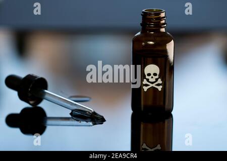 Bottle of poison with skull and crossbones warning sign on label Stock ...