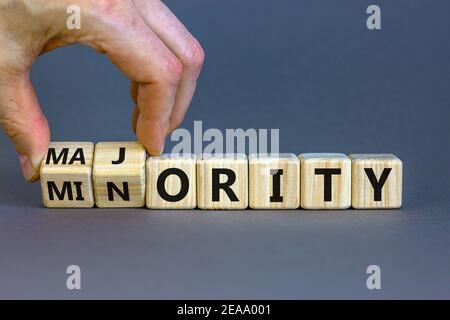 Minority or majority symbol. Businessman turns a cube and changes the ...