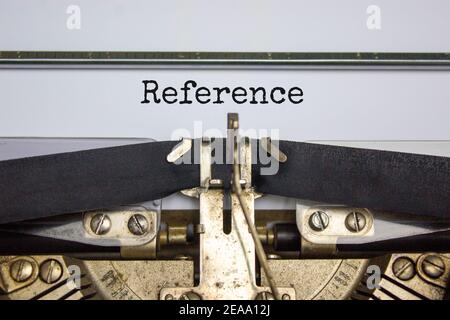 Reference symbol. The word 'Reference' typed on retro typewriter ...