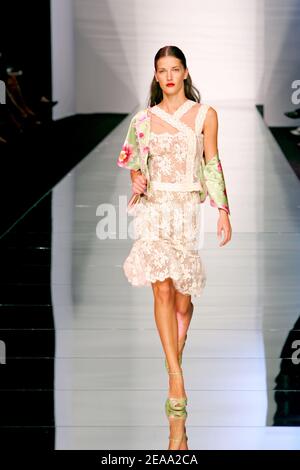 A model displays a creation by Italian designer Marco Zanini during ...