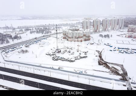 Construction of apartment buildings in Belarus. Drone view Stock Photo ...