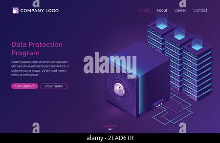 GDPR isometric infographic data privacy on blue background network ...