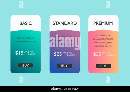 Pricing or subscription plans. Price list. Mobile app screens, vector ...