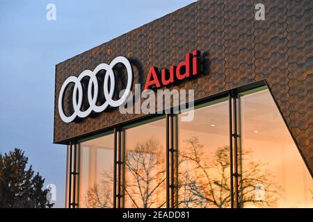 Munich, Deutschland. 08th Feb, 2021. Audi rings at the new Audi center ...