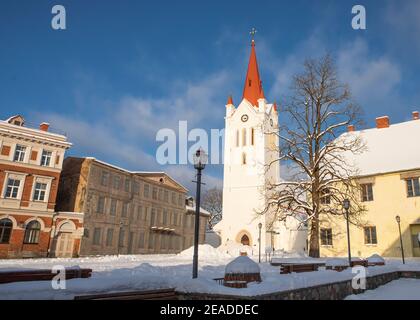 Catholic St.John`s church in the Latvian town Cesis in the winter Stock ...
