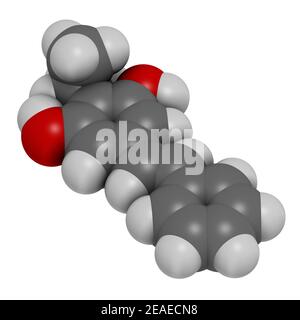 Benvitimod or tapinarof psoriasis drug molecule. 3D rendering. Atoms are represented as spheres ...