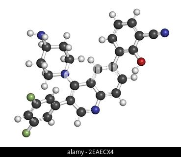 Paltusotine acromegaly drug molecule. 3D rendering. Atoms are ...