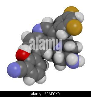 Paltusotine acromegaly drug molecule. 3D rendering. Atoms are ...