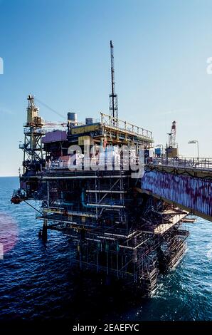 North Sea oil rig construction, Wallsend, Tyneside, in the late 1980s ...