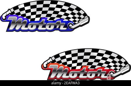 Motor racing icons, in red and blue colour options, depicting the word ...