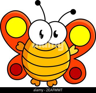 Funny fat smiling butterfly cartoon vector illustration Stock Vector ...