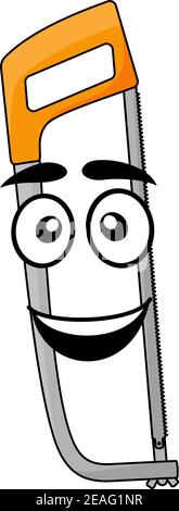 Cartoon sharp hand saw and hacksaw characters with smiling faces and ...