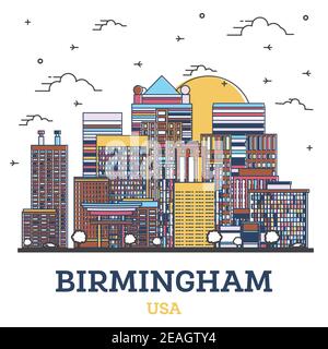 Birmingham skyline and landmarks silhouette, black and white design ...
