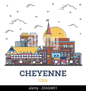 United States, Cheyenne tourism landmarks, vector city travel ...