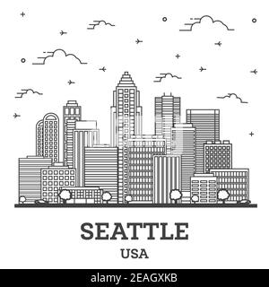 seattle skyline outline on white background, vector illustration Stock ...