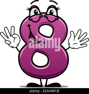 Adorable happy number 8 with a lopsided smile waving its hands suitable ...