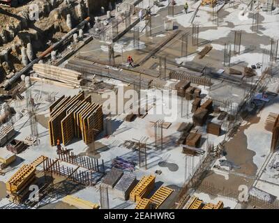 aerial view of construction site with stacked formwork beams Stock ...