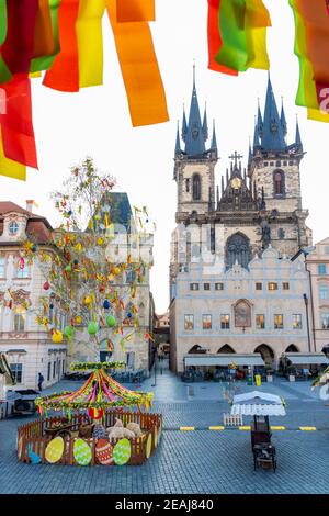 Easter decoration on the old town square, Prague, Czech Republic Stock ...