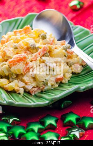 Czech traditional potato salad with Christmas tree Stock Photo - Alamy