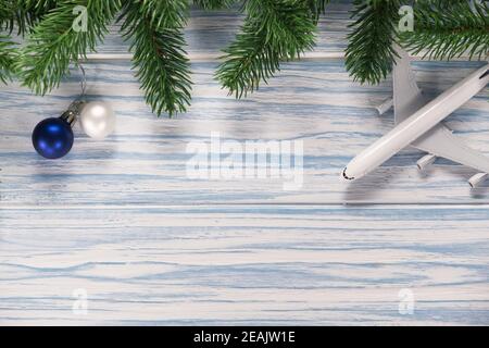Christmas background with airplane. Travel concept for the holidays ...