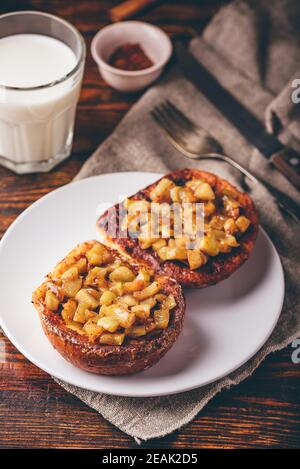French toasts with apple caramelized with cinnamon Stock Photo - Alamy