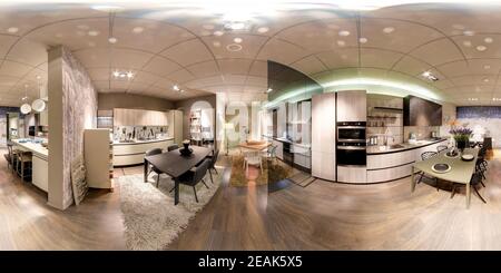 360° view of 360 degree panorama of a kitchen showroom with modern ...