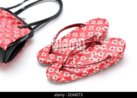 Traditional Japanese sandals Zori with bag isolated on white background ...