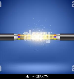 Wire is Burning. Electric Glowing Lightning. Flash Power Cable ...