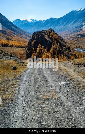 Katun river and road in mountains at during daytime, Altai, Siberia ...