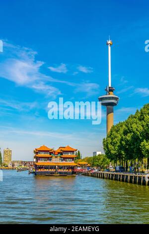 Floating chinese restaurant in front of Euromast tower in Rotterdam ...