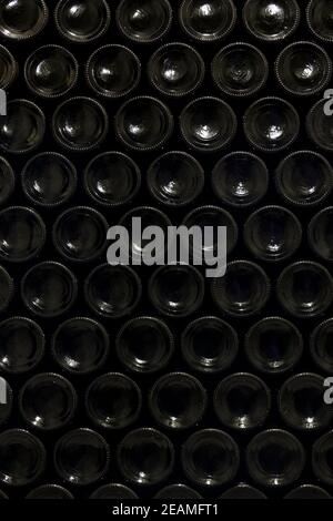 Area of stacked wine bottles in wine cellar, South Moravia Czech ...