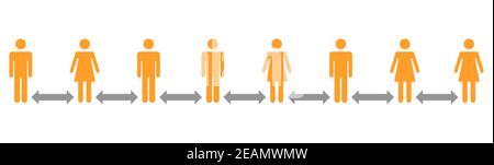 Please keep your distance - Human crowd with arrows grey blue Stock ...