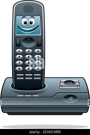 Black and white cartoon telephone handset. Vector illustration in ...