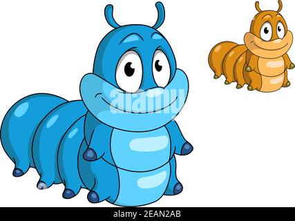 funny blue bug creature animals foliage leaves cartoon vector ...