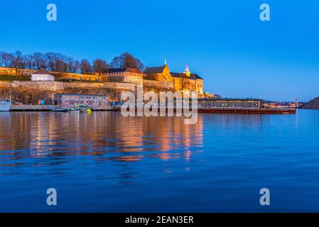 Akershus Fortress in Oslo. At night, under the light of the stars and ...