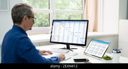 Tech Schedule List On Computer Screen. Gantt Calendar Stock Photo - Alamy
