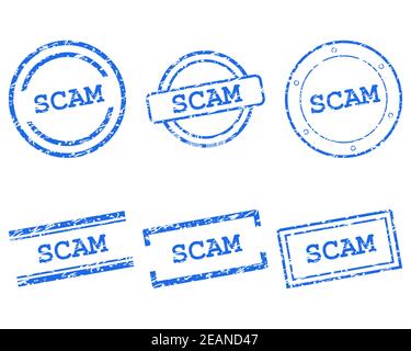 scam blue grunge stamp isolated on white Stock Photo - Alamy